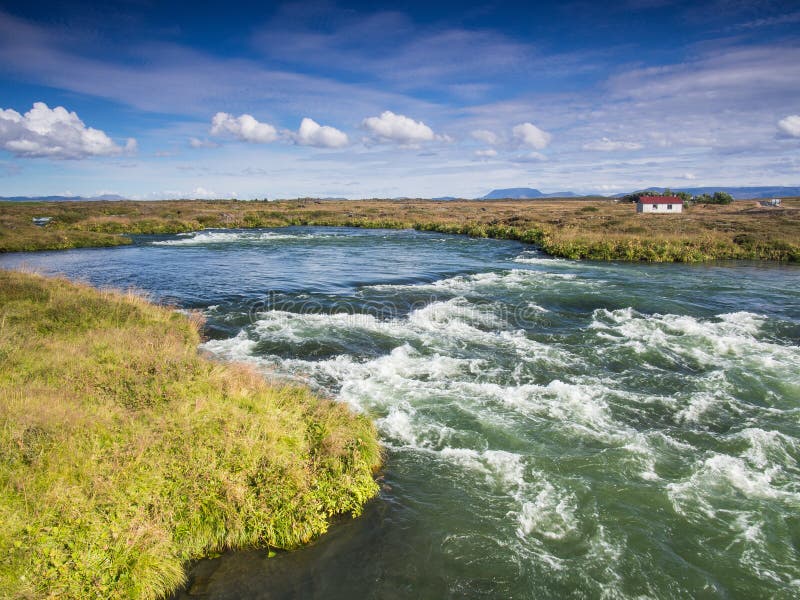 Landscape with a Rushing Blue River Stock Image - Image of flowing ...