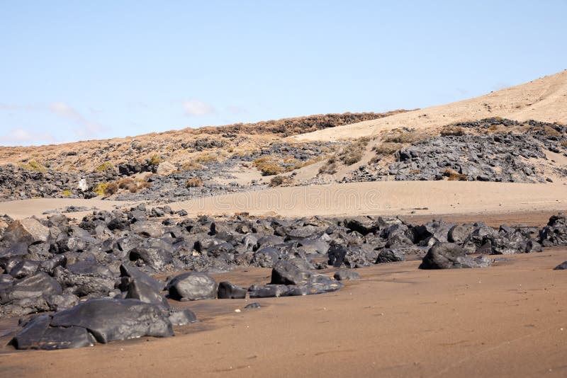Landscape of Sand and Volcanic Mountains Stock Image - Image of desert ...