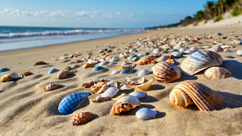Landscape of a Sandy Beach with Shells. Generative AI. Stock Footage ...