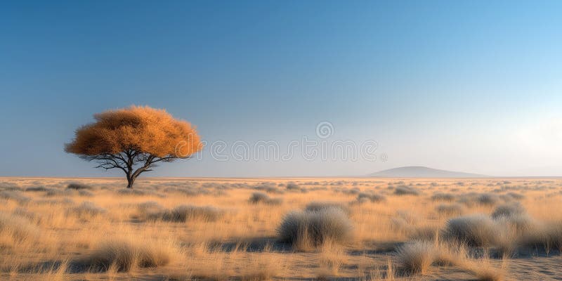 Landscape of Savanna Plain with Lone Acacia Tree Stock Illustration ...