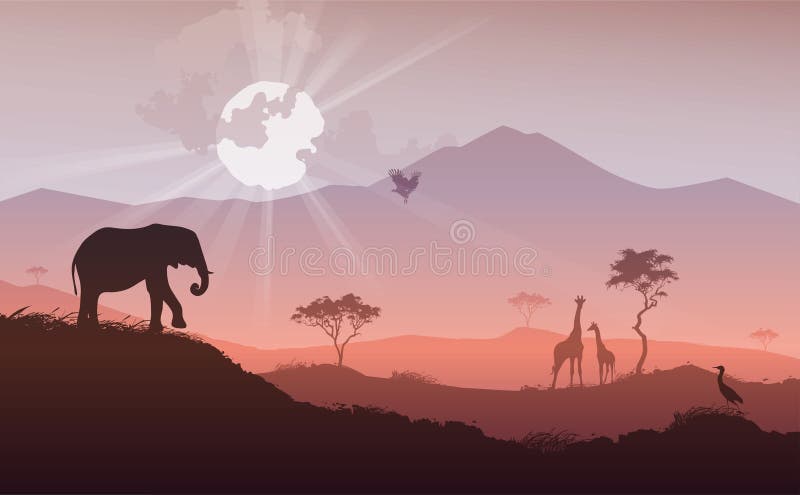 Savannah landscape stock vector. Illustration of giraffe - 175250014