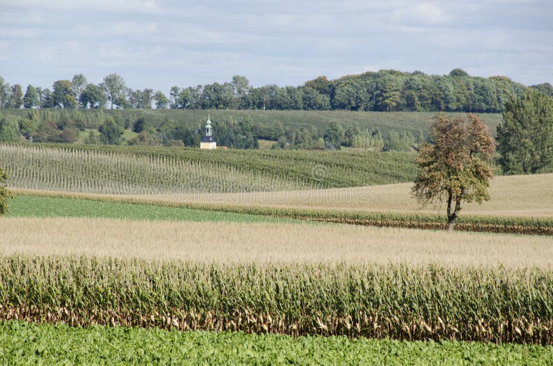 Landscape in Saxony, Germany Stock Image - Image of church, maize: 35582305
