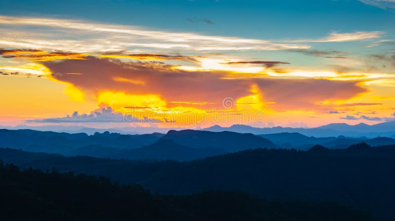 Landscape Scene of Colorfull Sunset Sky with Mountain Range and Stock ...