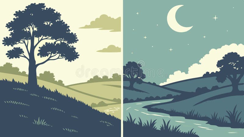 Landscape Scene Day and Night, Vector Design Generative AI Stock Vector ...