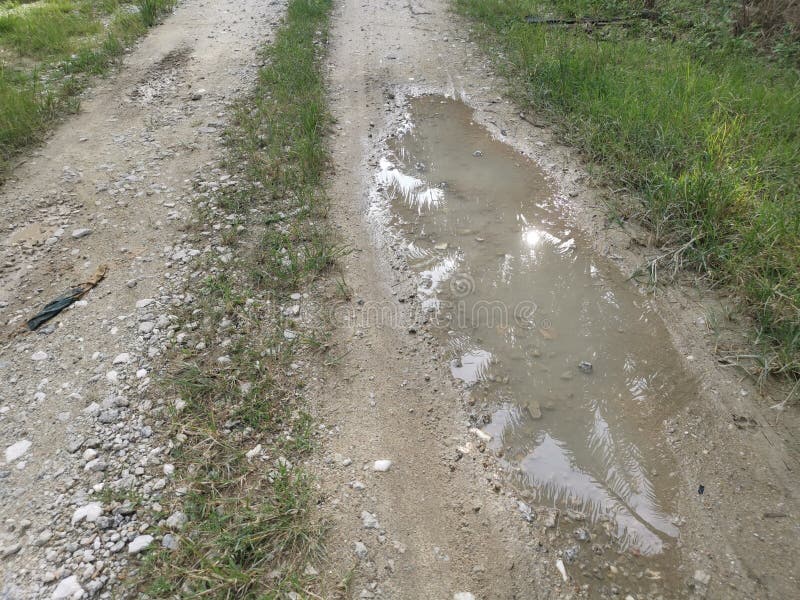 Puddle by the Rural Countryside Pathway. Stock Image - Image of grass ...