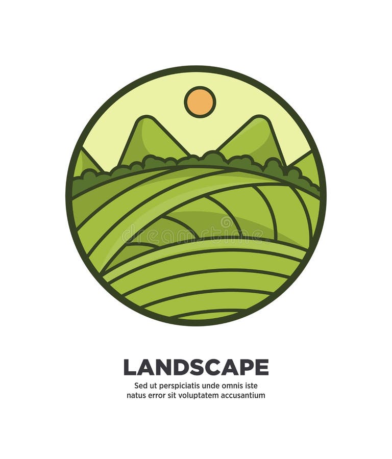 Landscape Scenery Design with Green Fields and Hills Web Button Stock ...
