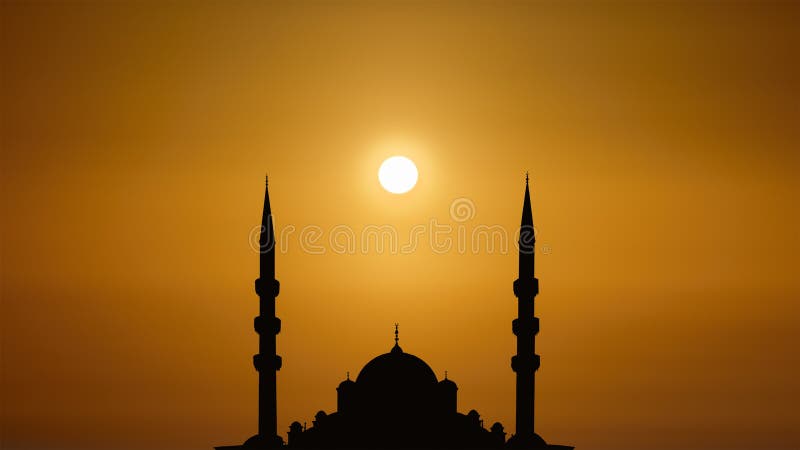 Silhouette Islamic Mosque with Dome and Two Tower with Background of ...