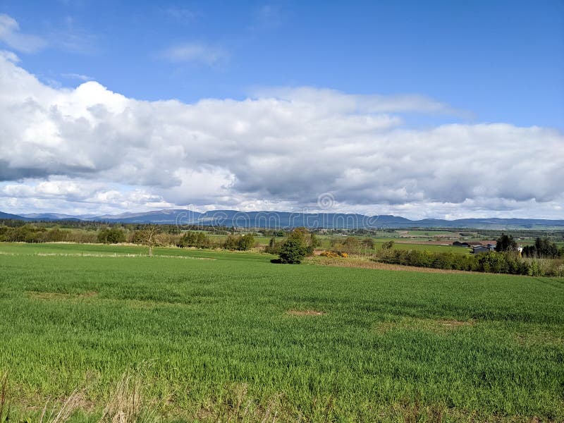 Landscape of Scotland - Fields of Green Crops, Mountains and Blue Sky ...