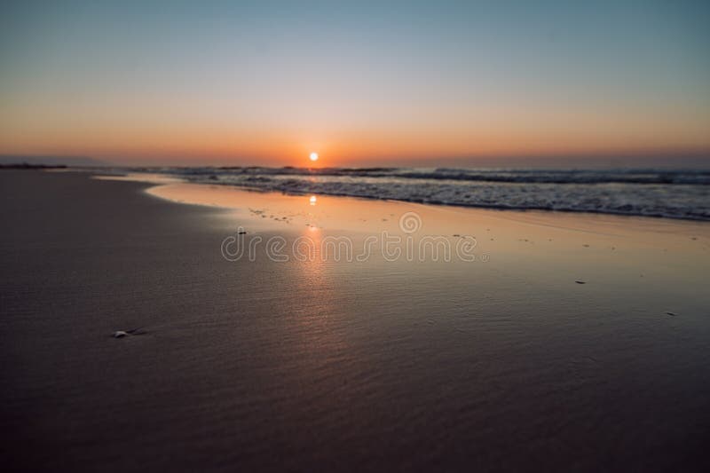 Landscape with Sea Sunset on the Beach. Stock Image - Image of sunrise ...
