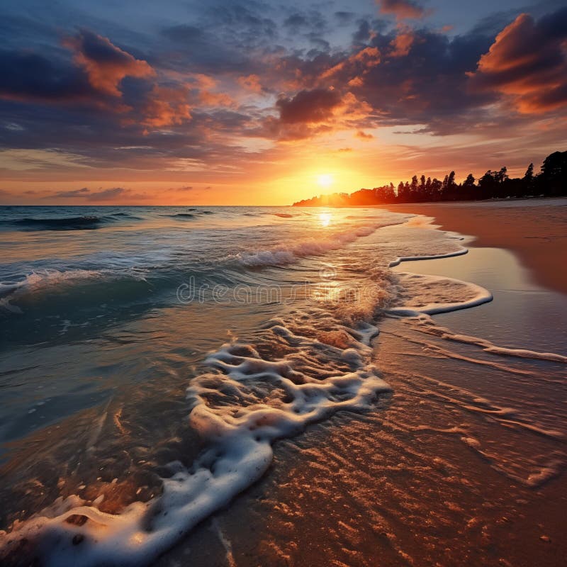 Landscape with Sea Sunset on Beach Stock Photo - Image of sunrise ...