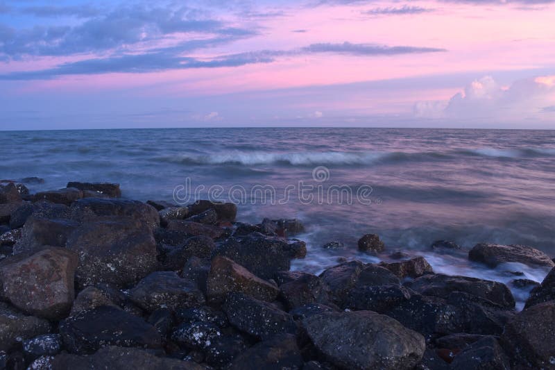 Landscape of Sea on Sunset at Tilted Pole Beach in Thailand Stock Image ...
