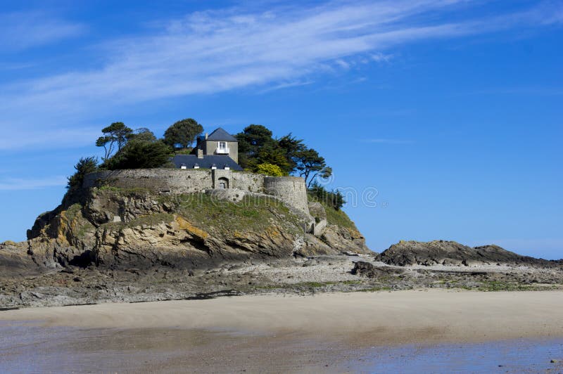 Landscape, Seascape with Beach and a House on Top of a Rock Stock Image ...