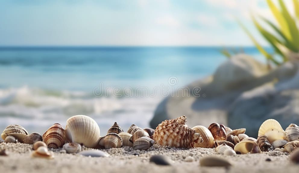 Landscape with Seashells on Tropical Beach. Generative AI Stock ...