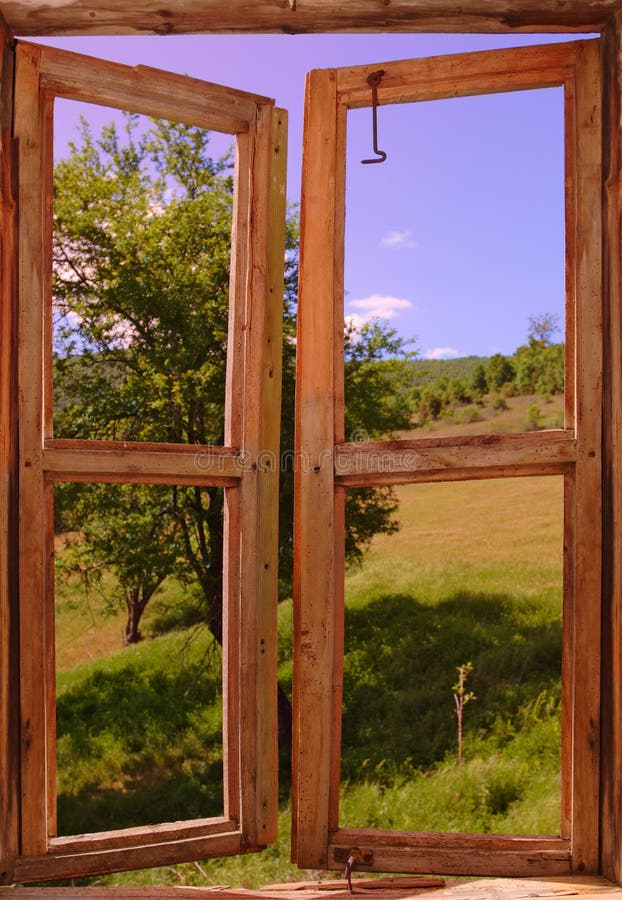 Landscape Seen from a Window Stock Image - Image of green, carpentry ...
