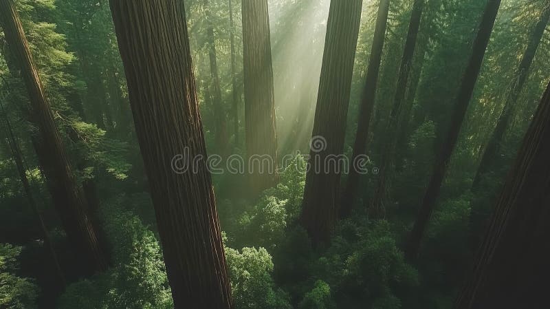 Landscape of Sequoia Forest with Morning Light Stock Illustration ...