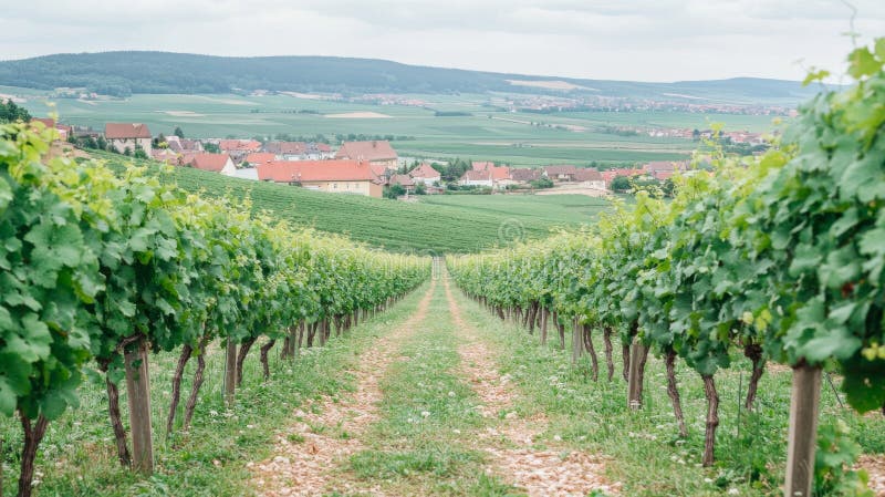 The Landscape of a Serene Vineyard Valley Features Rolling Hills and an ...