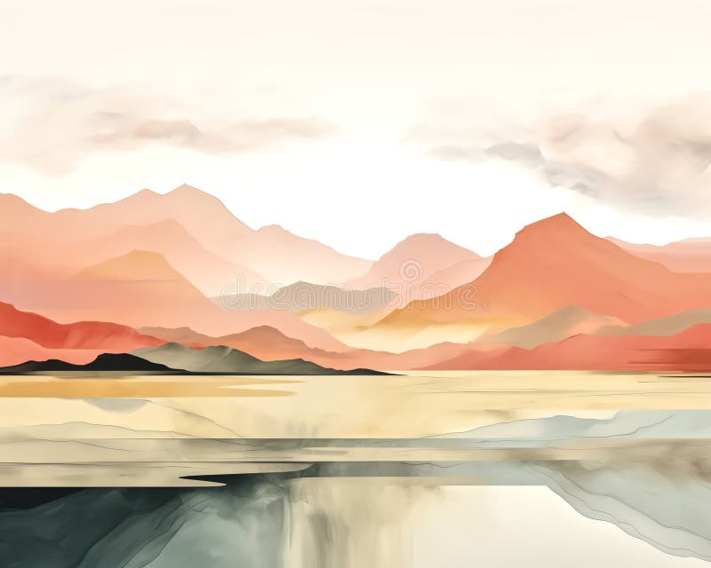 Landscape Serenity, Abstract Illustration, Sunset Serenity Stock ...