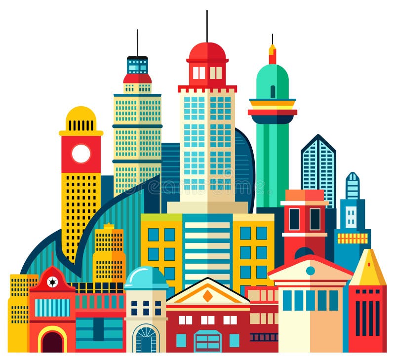 Landscape Set of Buildings Silhouetted of Low-rise and High-rise ...