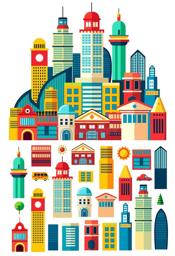 Landscape Set of Buildings Silhouetted of Low-rise and High-rise ...