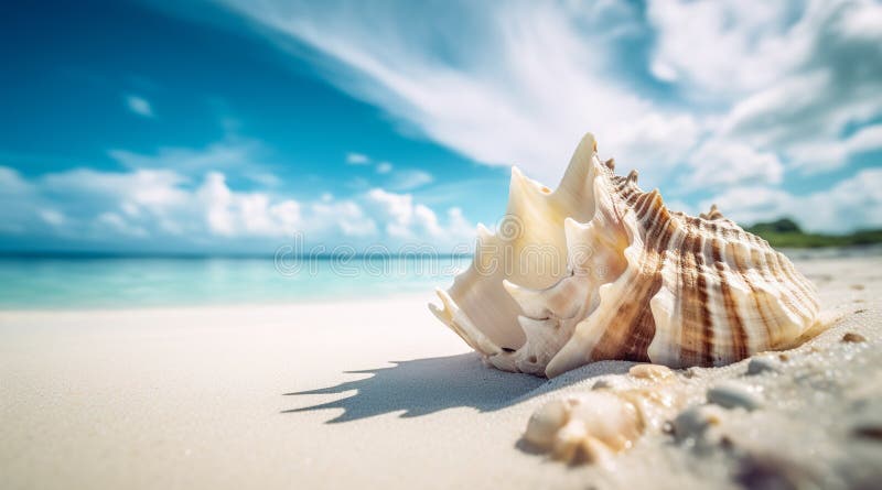 Landscape with Shells on Tropical Beach. Generative AI Stock ...