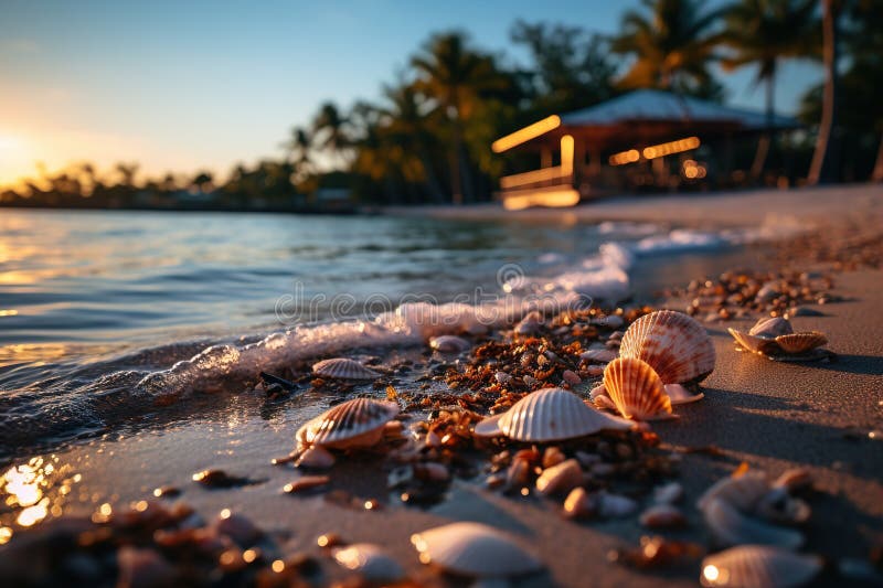 Landscape with Shells on Tropical Beach. Generative AI Stock ...