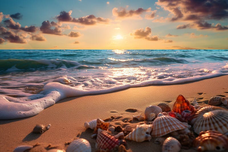 Landscape with Shells on Tropical Beach. Generative AI Stock ...