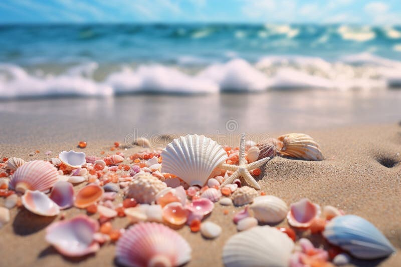 Landscape with Shells on Tropical Beach. Generative AI Stock ...