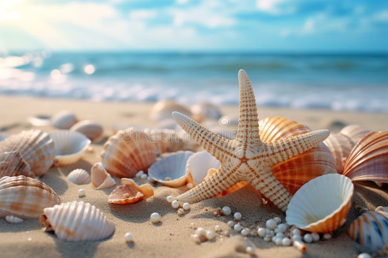 Landscape with Shells on Tropical Beach. Generative AI Stock ...