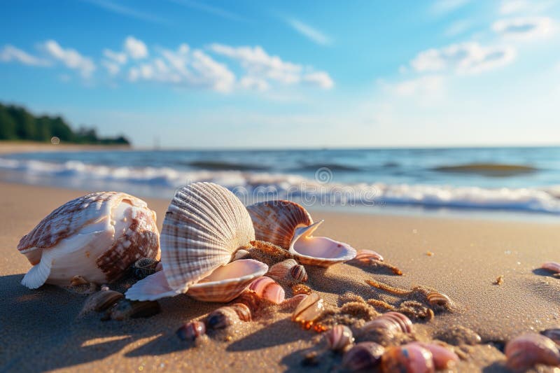 Landscape with Shells on Tropical Beach. Generative AI Stock ...