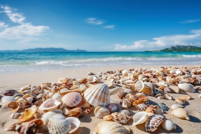 Landscape with Shells on Tropical Beach Stock Illustration ...