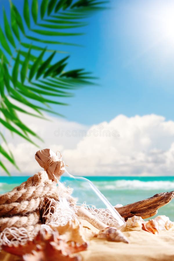 Landscape with Shells on Tropical Beach. Rest on the Beach. Travel ...