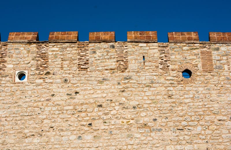 Old Brown Castle Brick and Battlement Stock Photo - Image of brick ...