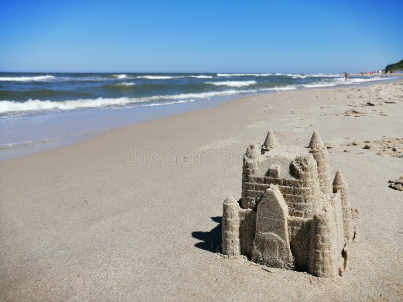 Landscape Shot of a Beach Sand Castle on a Sunny Day Stock Image ...