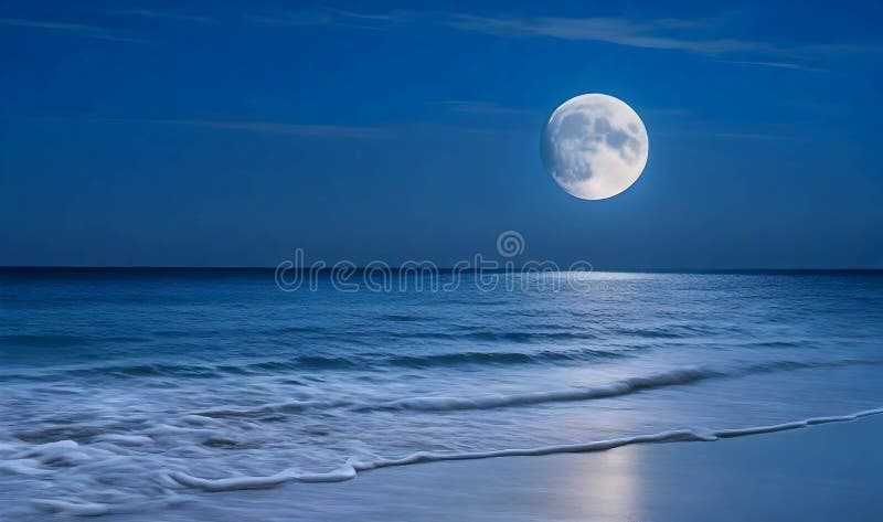 Landscape Shot of Beach Sea with Full Moon Reflection Stock ...