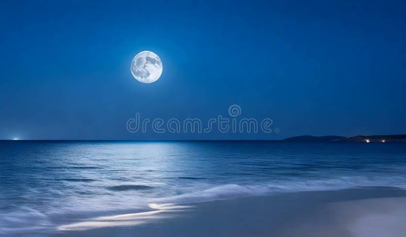 Landscape Shot of Beach Sea with Full Moon Reflection Stock ...