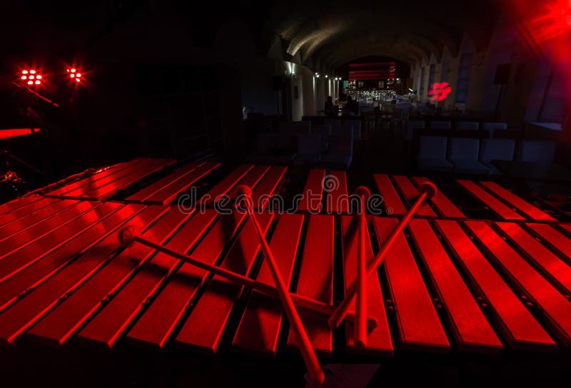 Landscape Shot of a Big Red Xylophone Stock Photo - Image of instrument ...