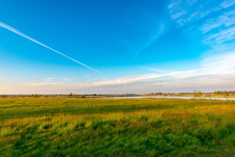Landscape Shot of a Lake in a Field Stock Image - Image of plant ...
