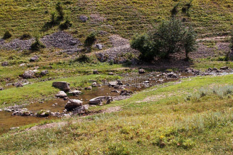 Landscape Shows Problem of Environmental Pollution. in a Shallow River ...