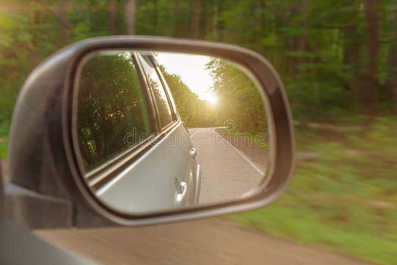 Landscape in the Sideview Mirror of a Car , on Road Countryside. the ...