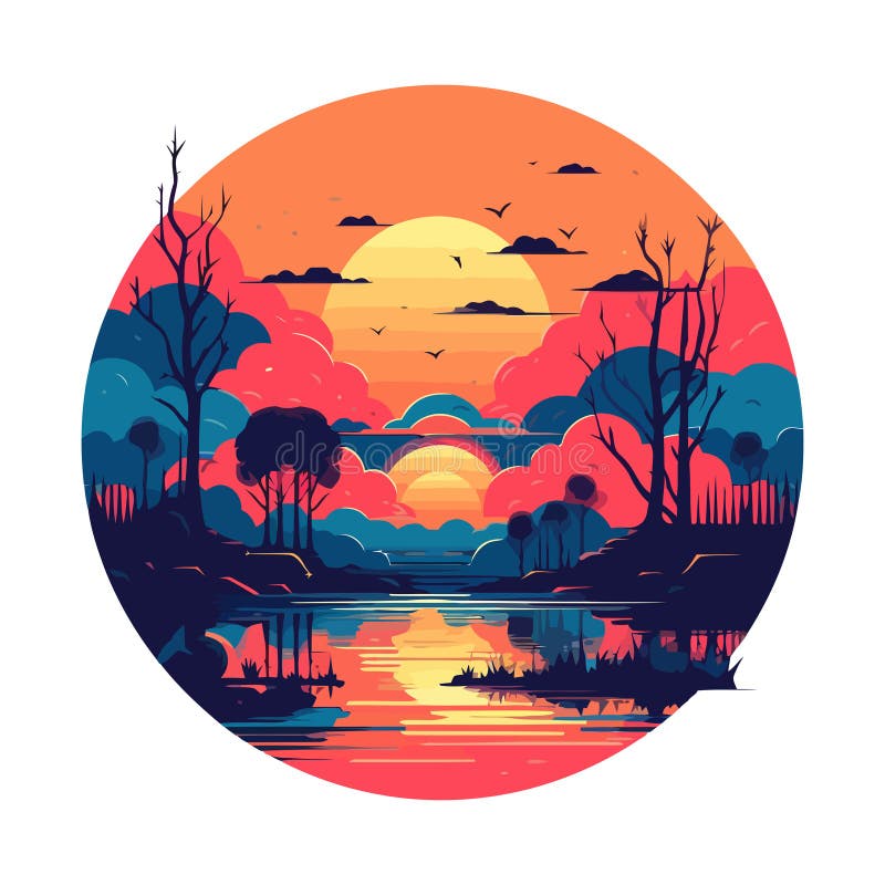 Landscape Silhouette Trees with Sunrise Backdrop Stock Vector ...