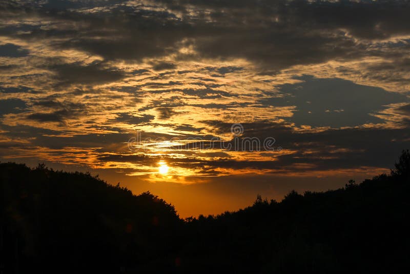 Landscape of Silhouette Trees and Sunset with Clouds Fire Sky Fire ...