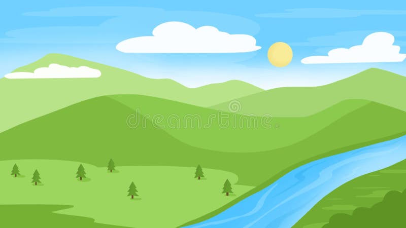 Landscape Simple Green Mountains Illustration Flat Design Stock ...