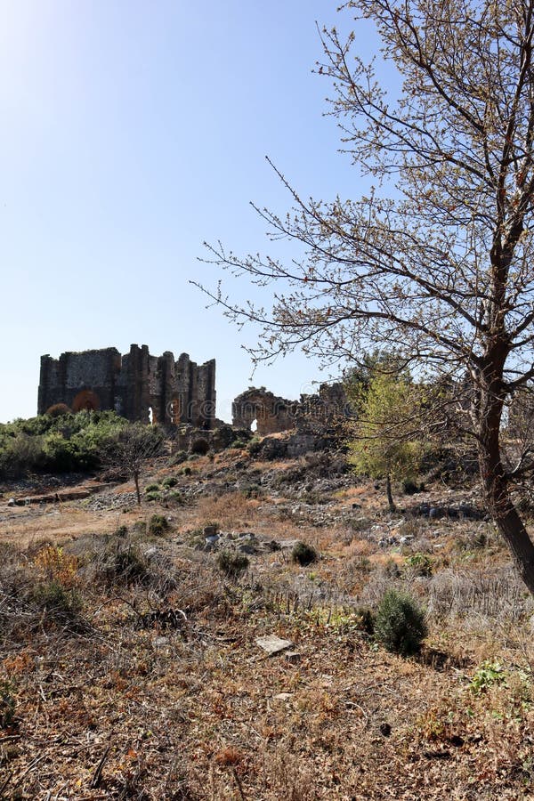Landscape with Sky and Clouds - Tree on the Ruins of Ancient Aspendos ...