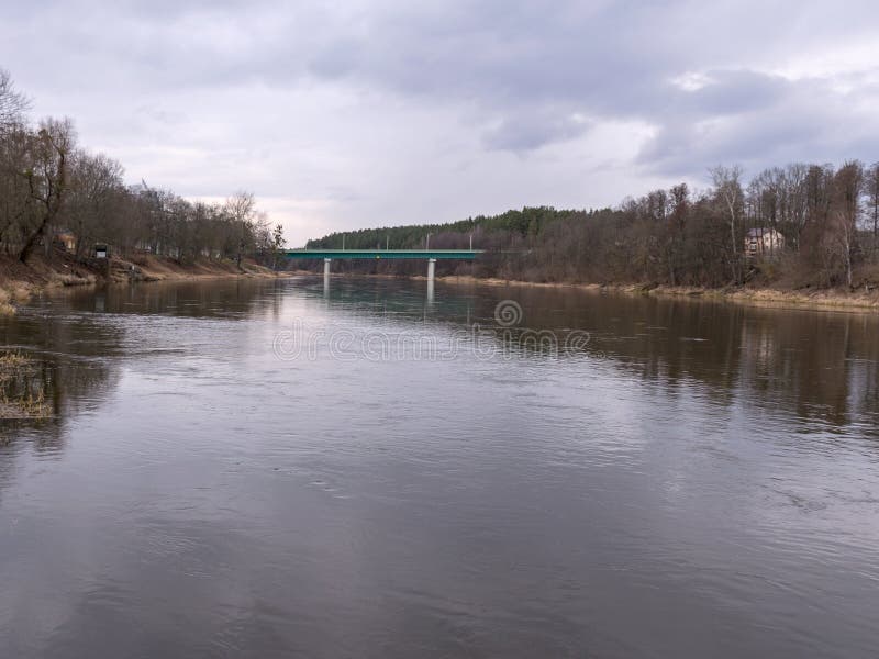 Landscape with Slow Flowing River Stock Photo - Image of winter ...