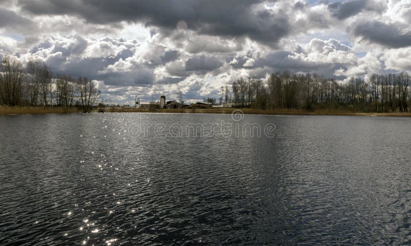 Landscape with a Small Pond, the Wind Blows Water Stock Image - Image ...