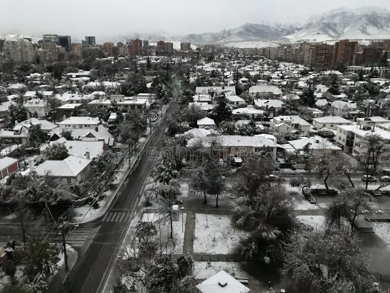 Landscape and Snow Fall in Santiago, Chile Stock Photo - Image of ...