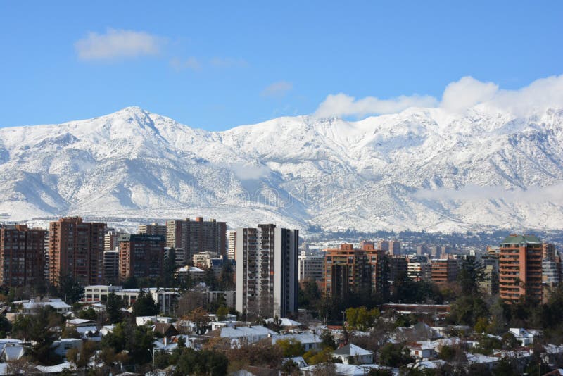 Landscape and Snow Fall in Santiago, Chile Stock Image - Image of ...