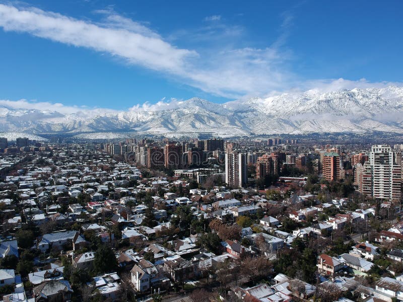 Landscape and Snow Fall in Santiago, Chile Stock Photo - Image of glass ...
