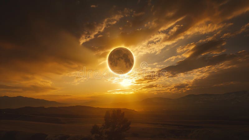 Landscape a Solar Eclipse with a Radiant Corona Stock Photo - Image of ...