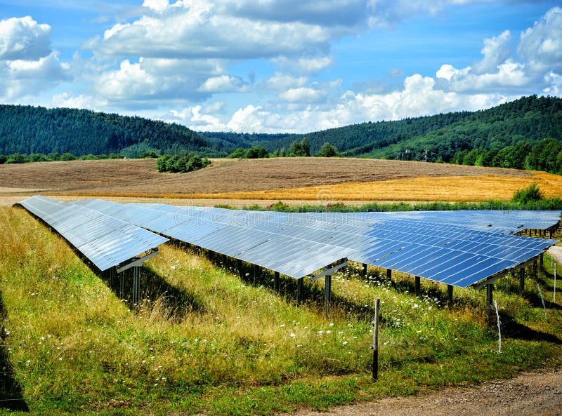 Landscape with Solar Energy Field Stock Image - Image of electric ...